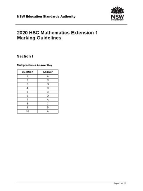 2020 Hsc Mathematics Ext 1 Ans Pdf Sine Trigonometric Functions