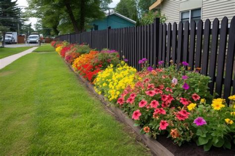 Premium Ai Image Fence Separating Two Different Colored Flower Beds