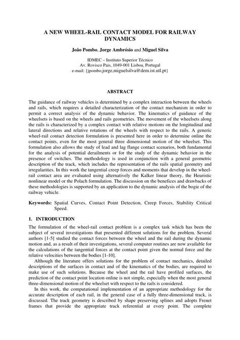 Pdf A New Wheel Rail Contact Model For Railway Dynamics