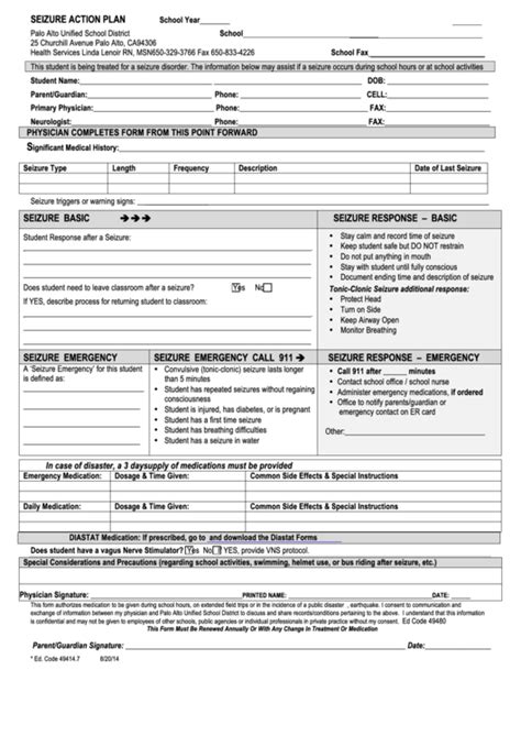 Seizure Action Plan Template