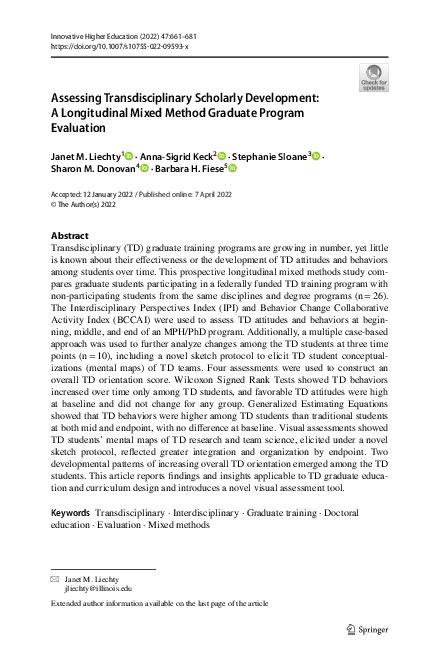 pdf assessing transdisciplinary scholarly development a longitudinal mixed method graduate