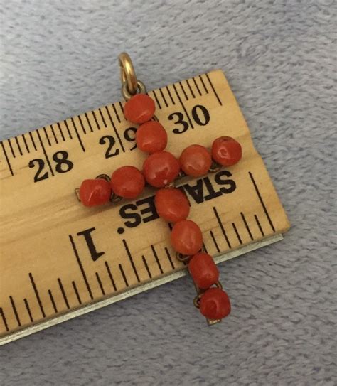 Victorian Salmon Red Coral Cross Pendant Etsy