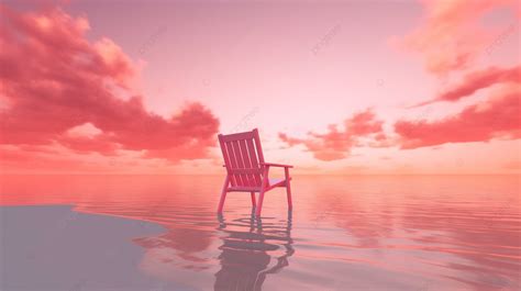 Latar Belakangkursi Pantai Langit Merah Muda Render 3d Dari Latar Belakang Tropis Musim Panas