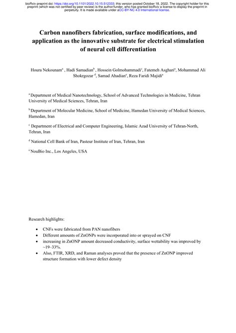 Pdf Carbon Nanofibers Fabrication Surface Modifications And Application As The Innovative