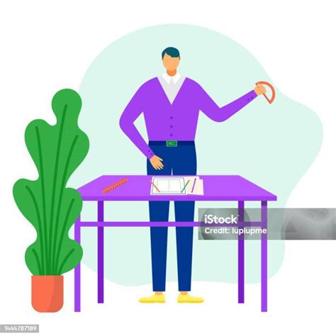 젊은 남성 건축가 직장 엔지니어링 테이블 전문 통치자 캐릭터 빌더 제작자 평면 벡터 삽화 흰색으로 격리 건축에 대한 스톡 벡터 아트 및 기타 이미지 Istock