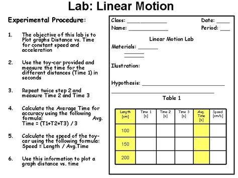 Lab Linear Motion Experimental Procedure The