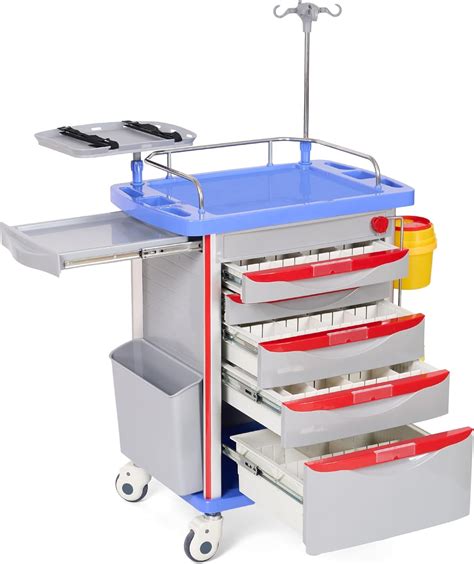 Careboda Medical Crash Cart With Drawers Emergency Rolling
