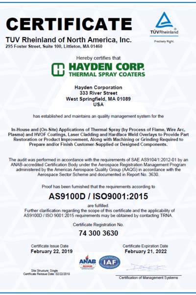 Faa Certified Aviation Repair Station Hayden Corp
