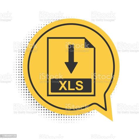 블랙 Xls 파일 문서 아이콘입니다 흰색 배경에서 격리된 Xls 버튼 아이콘을 다운로드합니다 노란색 음성 버블 기호입니다 벡터 0명에 대한 스톡 벡터 아트 및 기타 이미지