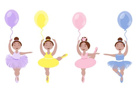풍선과 투투와 포인트 신발네 작은 발레리나 여자의 벡터 이미지 공주에 대한 스톡 벡터 아트 및 기타 이미지 공주 귀여운 댄서 Istock