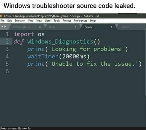 Windows Troubleshooter Source Code ProgrammerHumor Io