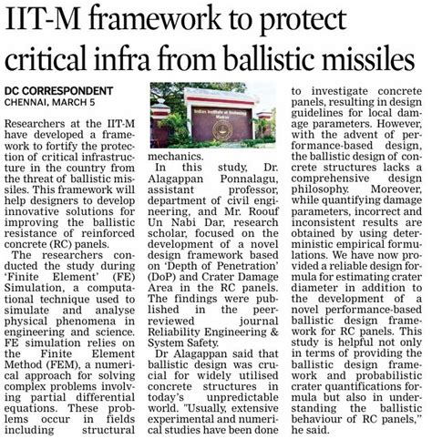 Iit Madras Develops Framework For Missile Resistant Infrastructure Sreekrishnan Narayanan