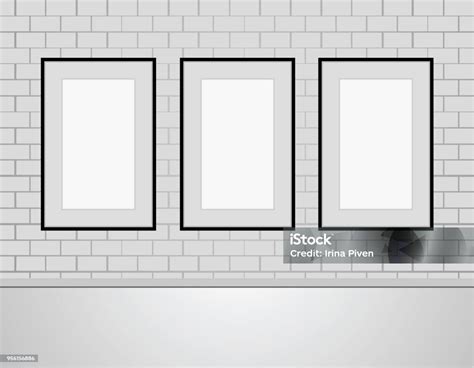 3 벡터 빈 빈 흰색 모의 포스터 사진 블랙 최대 프레임 바닥 벽돌 벽에 전면 보기 공란에 대한 스톡 벡터 아트 및 기타 이미지 공란 디자인 바닥재 Istock