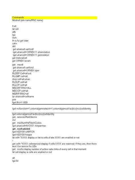 Useful Moshell Commands Pdf Networks Radio Resource Management