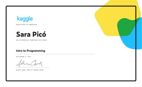 Sara Picó Completed The Intro To Programming Course On Kaggle