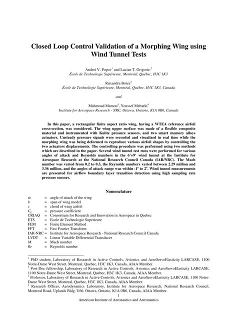 Pdf Closed Loop Control Validation Of A Morphing Wing Using Wind Tunnel Tests