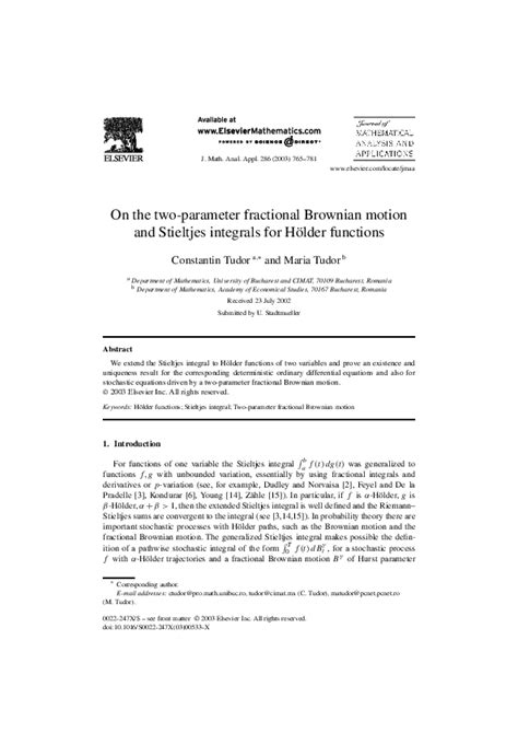 Pdf On The Two Parameter Fractional Brownian Motion And Stieltjes Integrals For Hölder Functions