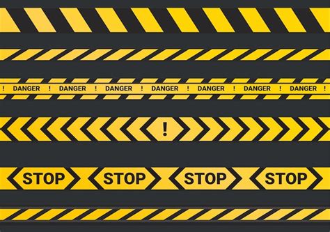 Внимание! стоп-линия ленты опасности желто-черного цвета. | Премиум векторы