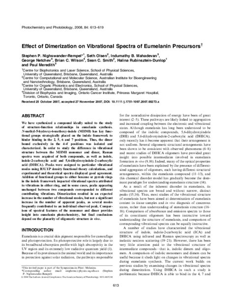 Pdf Effect Of Dimerization On Vibrational Spectra Of Eumelanin Precursors