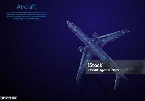 행성 별과 우주의 형태로 포인트 라인 모양으로 구성 된 별이 빛나는 하늘 또는 공간의 형태로 추상적 인 이미지 항공기 낮은 폴 리 벡터 배경입니다 비행기에 대한 스톡 벡터