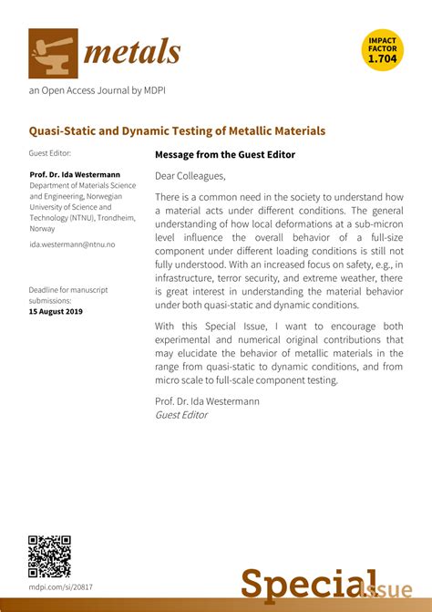 Pdf Impact Factor 1704 Quasi Static And Dynamic Testing Of Metallic