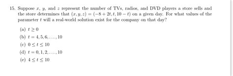 Solved 15 Suppose X Y And Z Represent The Number Of Tvs