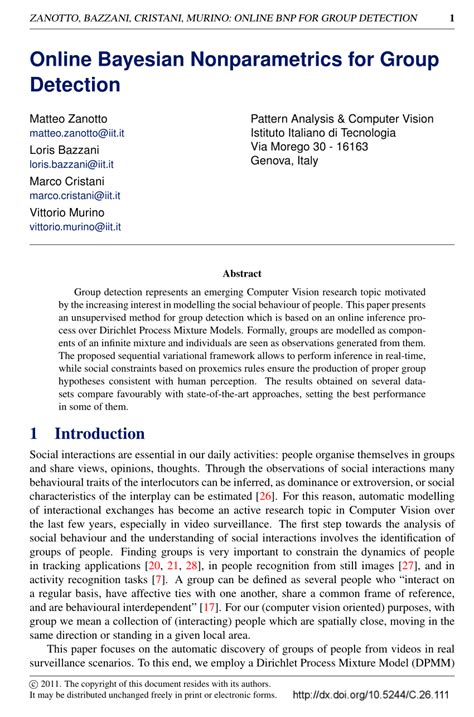 Pdf Online Bayesian Non Parametrics For Social Group Detection