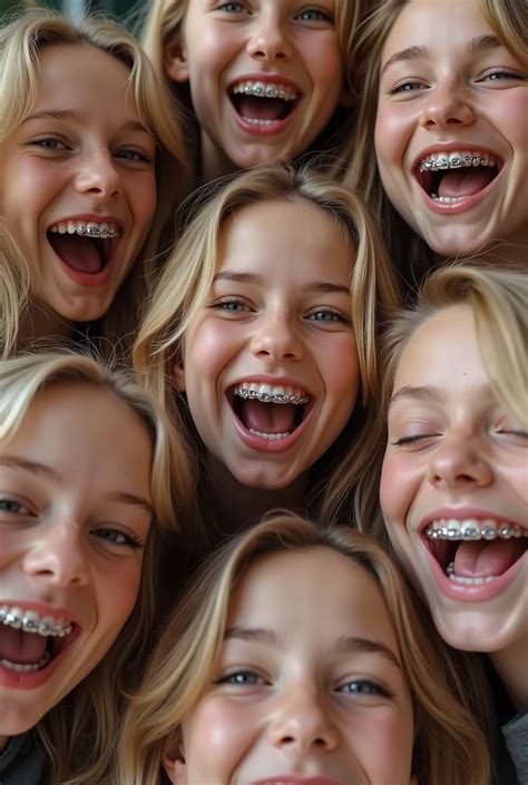 Arafed Group Of Young Girls With Braces And Braces Smiling Seaart Ai