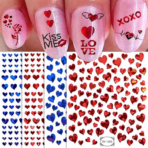 레이저 하트 네일 스티커 귀여운 토끼 네일 데칼 별 네일 아트 스티커 발렌타인데이 하트 네일 디자인 손톱 스티커 Aliexpress