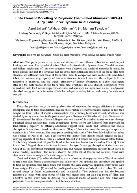 Pdf Numerical Modeling Of Foam Filled Double Cell Titanium Alloy Tube Under Dynamic Loading