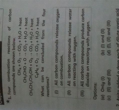 Four combustion reactions of carbon compounds are shown below. CH4 +O2 CH..