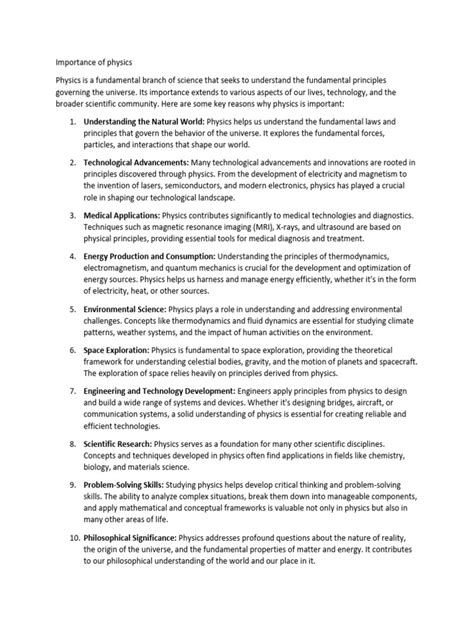 Importance Of Physics Pdf Physics Science