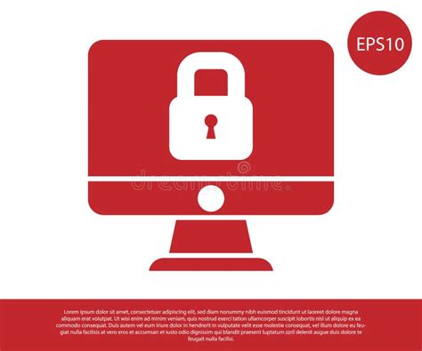 Red Lock On Computer Monitor Screen Icon Isolated On White Background