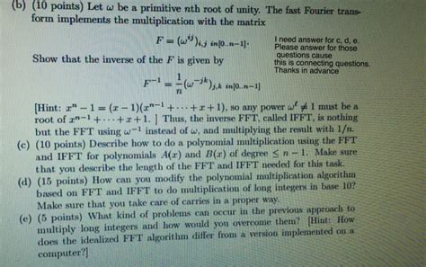 solved b 10 points let ω be a primitive nth root of