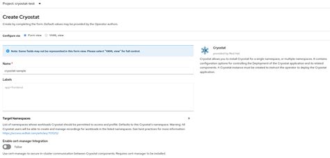 1 2 禁用 cert manager 使用 red hat build of cryostat operator 配置