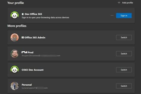 easily switch between multiple accounts in office 365 with edge cloud