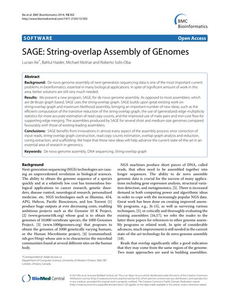 Pdf Sage String Overlap Assembly Of Genomes