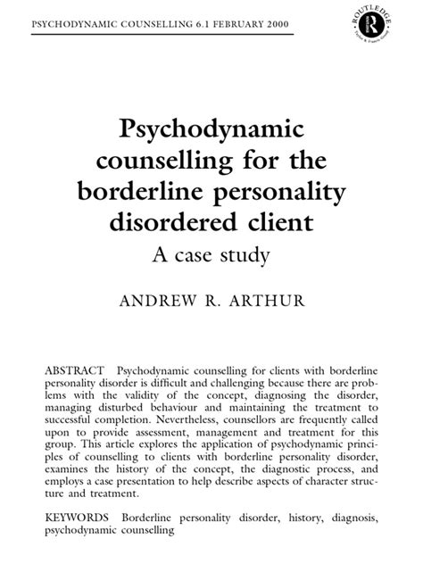 Psychodynamic Counselling For Borderline Pdf Borderline Personality Disorder Psychotherapy