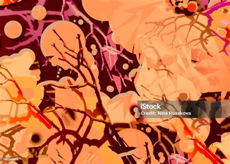 기하학적 모양 원 라인 페인트 반점 및 줄무늬가있는 내부 벽을위한 추상 미술 수평 포스터의 베어 트리 가지는 복숭아 갈색 부르고뉴 분홍색과 빨간색으로 밝은 분위기 증폭 색상