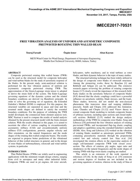 Pdf Free Vibration Analysis Of Uniform And Asymmetric Composite Pretwisted Rotating Thin