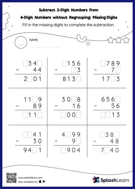 add and subtract 4 digit and 3 digit numbers without regrouping
