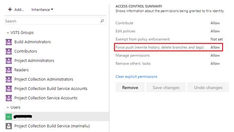 How Do I Grant Git ForcePush Permissions For Pushing Bfg Repo Cleaner Results To VSTS Stack