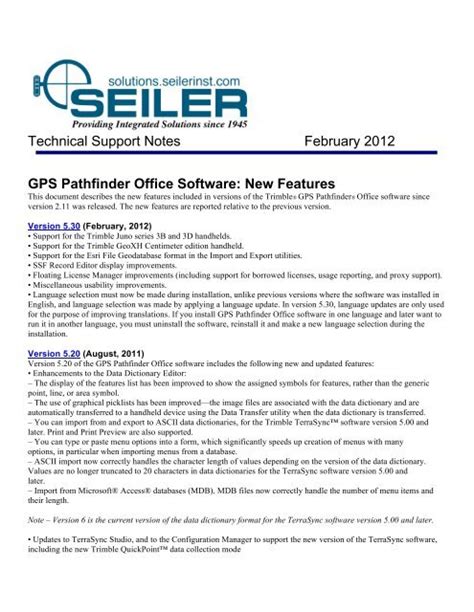 technical support notes february 2012 gps pathfinder office seiler