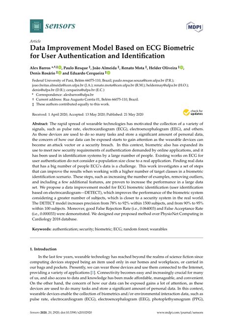 Pdf Data Improvement Model Based On Ecg Biometric For User Authentication And Identification