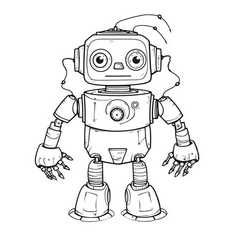 Halaman Mewarnai Robot Kartun Ditampilkan Garis Besar Robot Kartun Lucu Dasar Sederhana