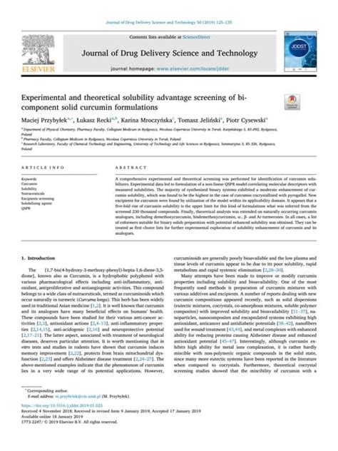 Experimental And Theoretical Solubility Advantage Screening Of Bi Component Solid Curcumin