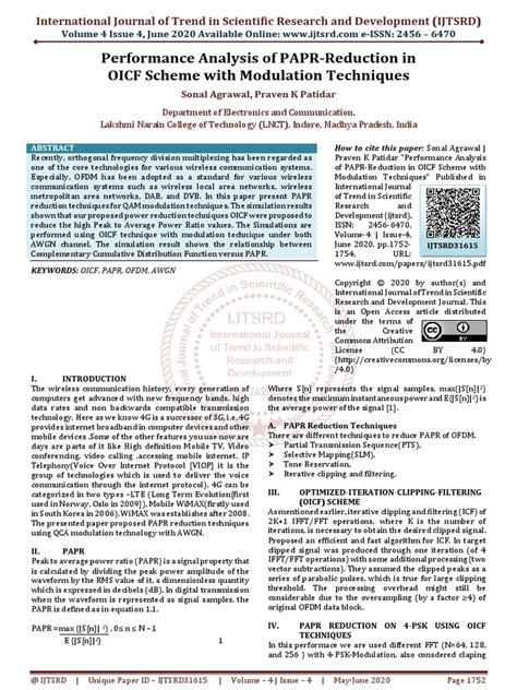 performance analysis of papr reduction in oicf scheme with modulation