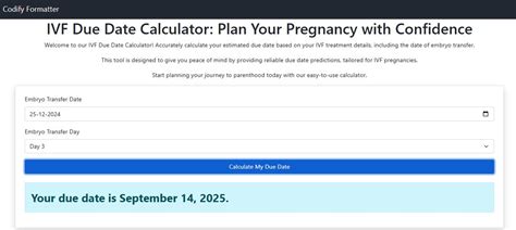 Ivf Due Date Calculator Accurate Due Date Prediction For Ivf Pregnancies Codifyformatter