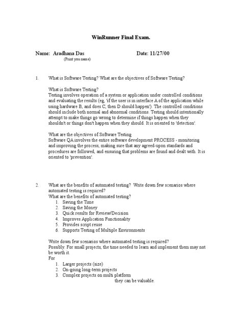 Winrunner Final Exam Answer Pdf Graphical User Interfaces Scripting Language