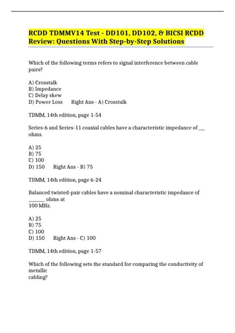 Rcdd Tdmmv14 Test Dd101 Dd102 And Bicsi Rcdd Review Questions With